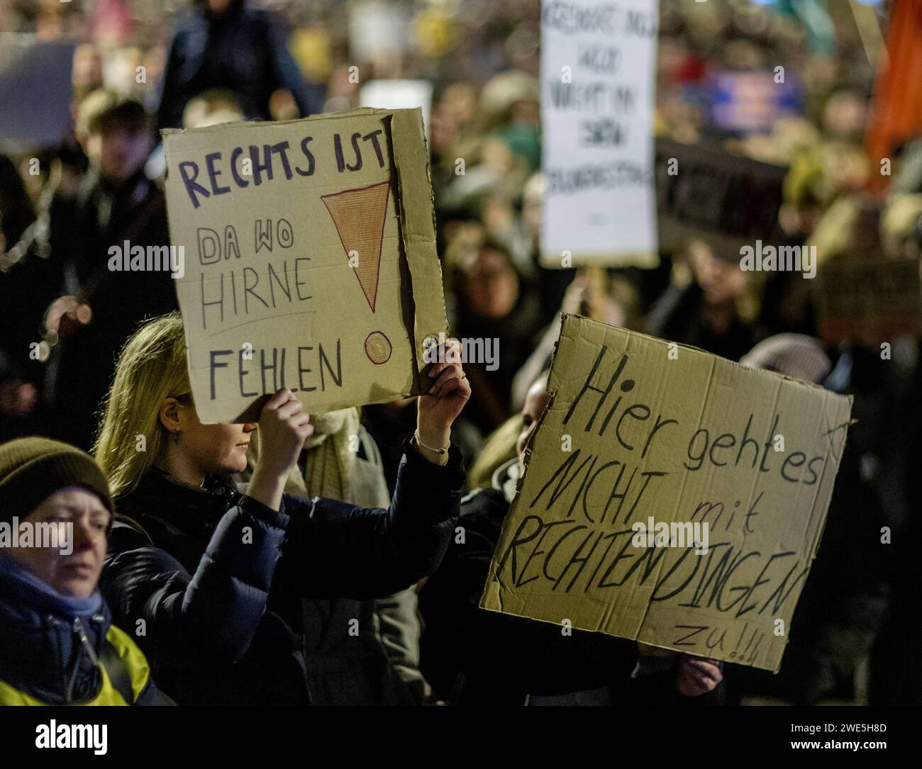 Schwerin, Germany. 23rd Jan, 2024. Participants in a demonstration ...