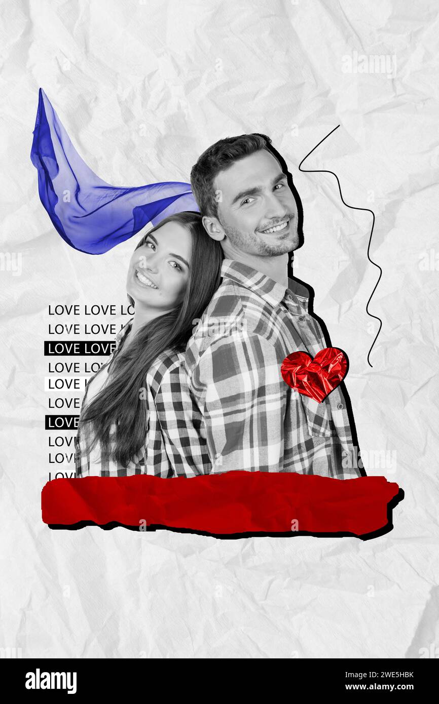 Vertical creative collage picture poster young couple spouses happy ...