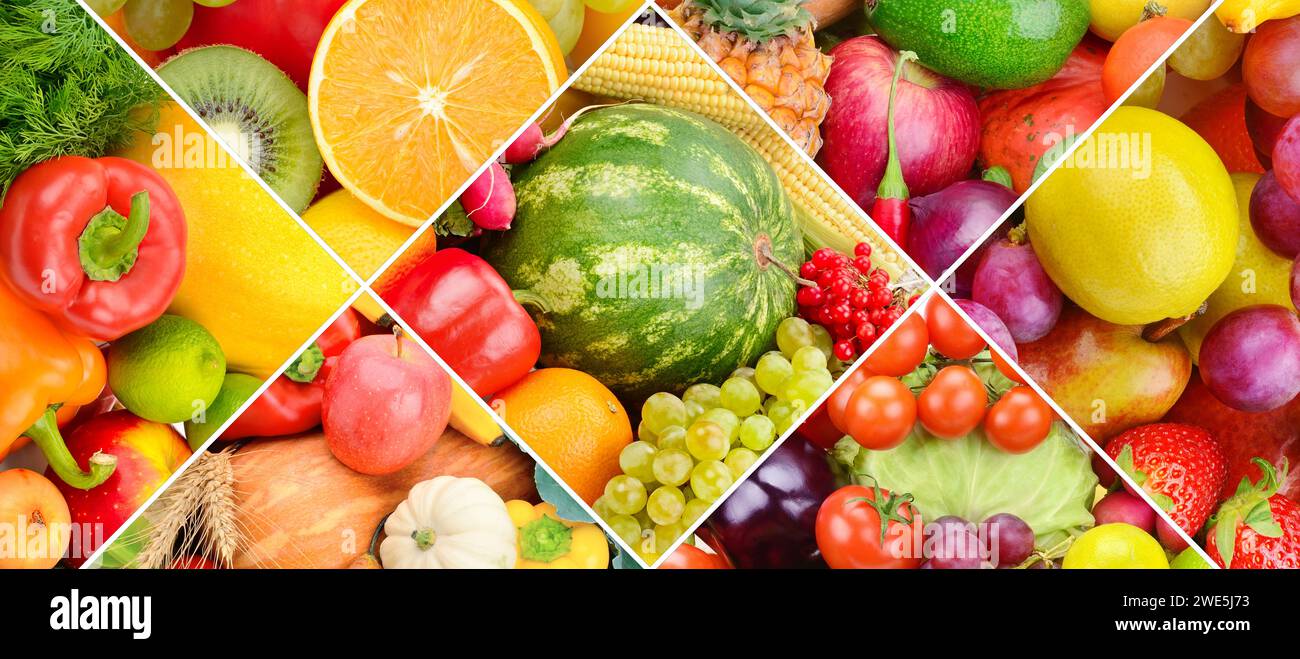 Bright background from the collection of fruits and vegetables. Photo ...