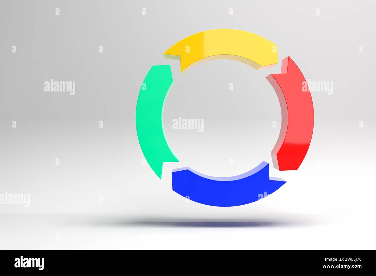 4 round arrows in yellow, red, blue, green building a cycle on a ...