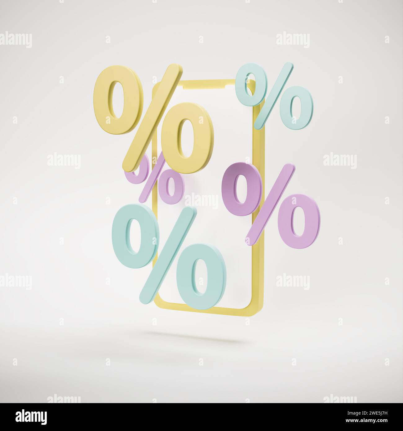 Cartoon style 3d image of percent signs emerging from a smartphone ...