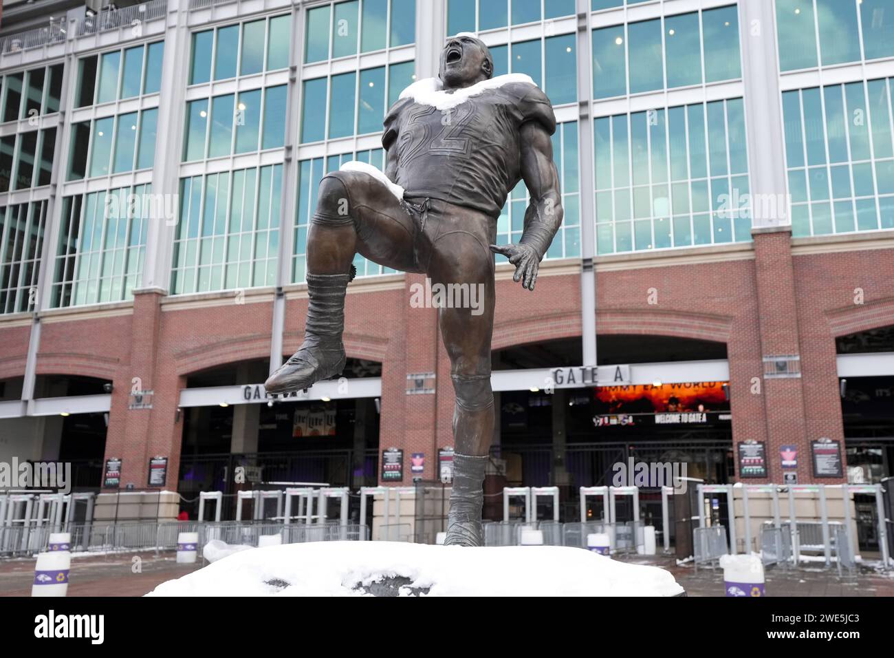 BALTIMORE, MARYLAND, JAN 20: A statue of former Baltimore Ravens ...