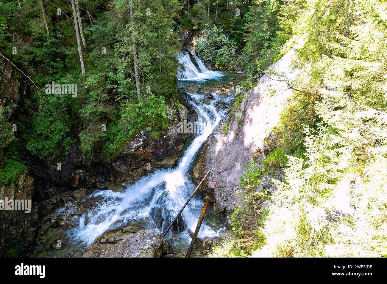 Roztoka waterfall on the hiking trail to the Valley of the Five Polish ...