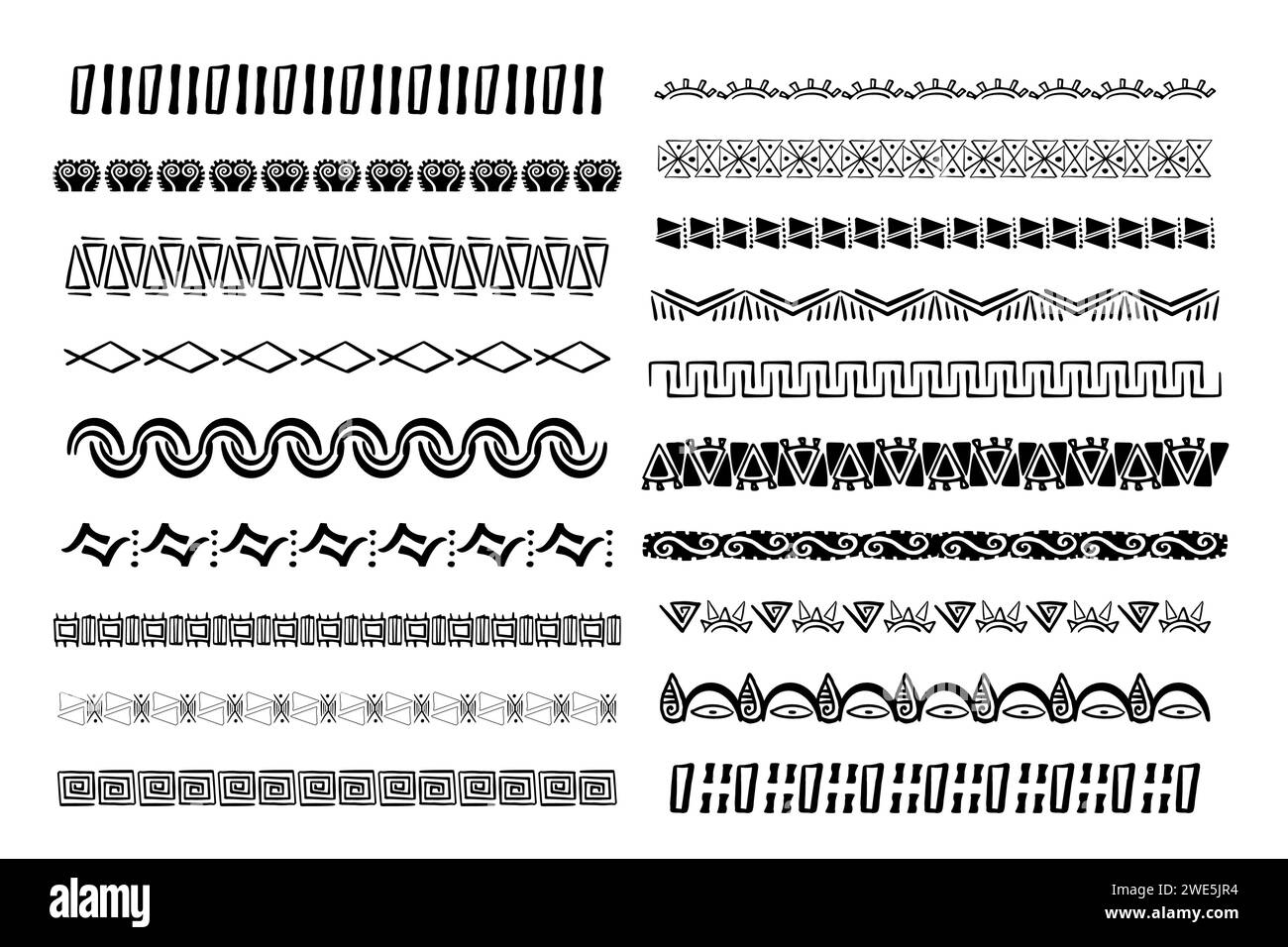 Set aztec tribal motive border in doodle hand drawn style from ...