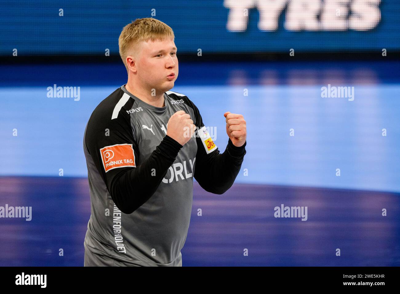 Goalkeeper Emil Nielsen of, Denmark. , . celebrates during the EHF ...