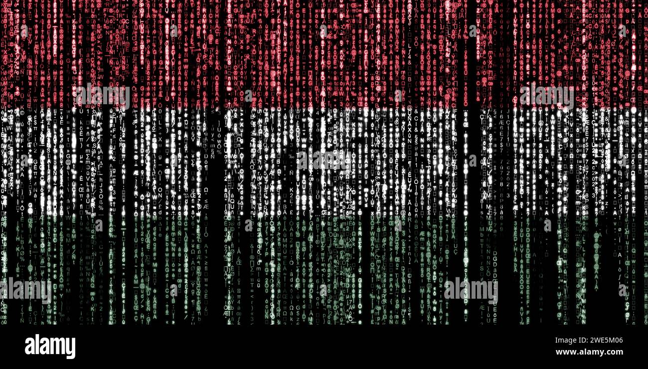 Flag of Hungary on a computer binary codes falling from the top and ...