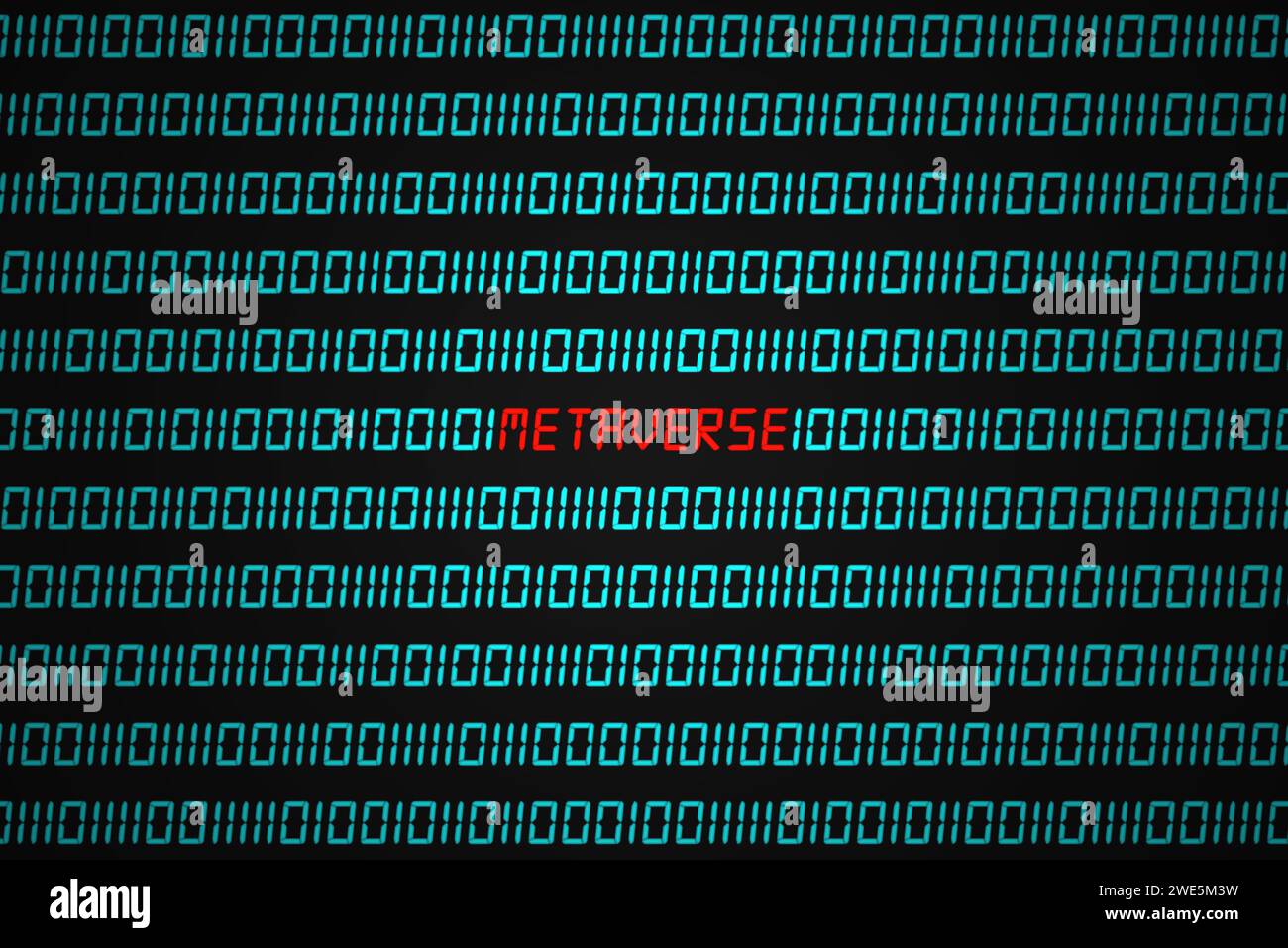 Red word "Metaverse" hidden in the middle of a binary code sequence ...