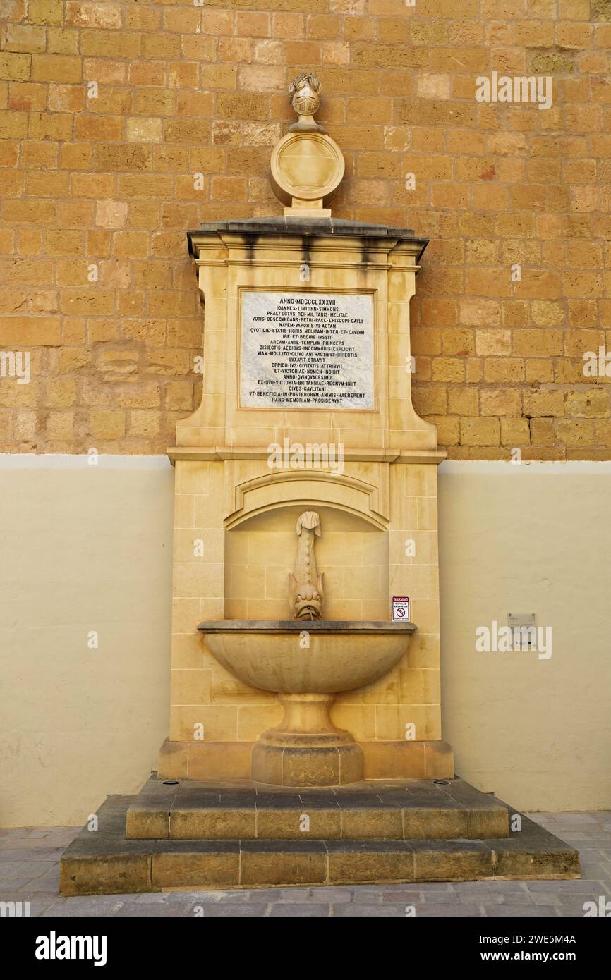 Dolphin Fountain at Victoria Citadel in Gozo Stock Photo - Alamy