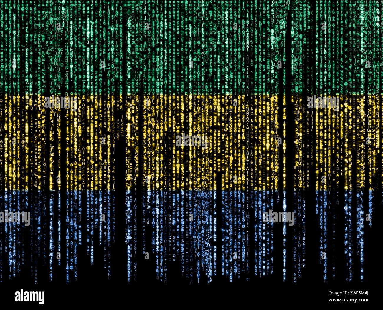 Flag of Gabon on a computer binary codes falling from the top and ...