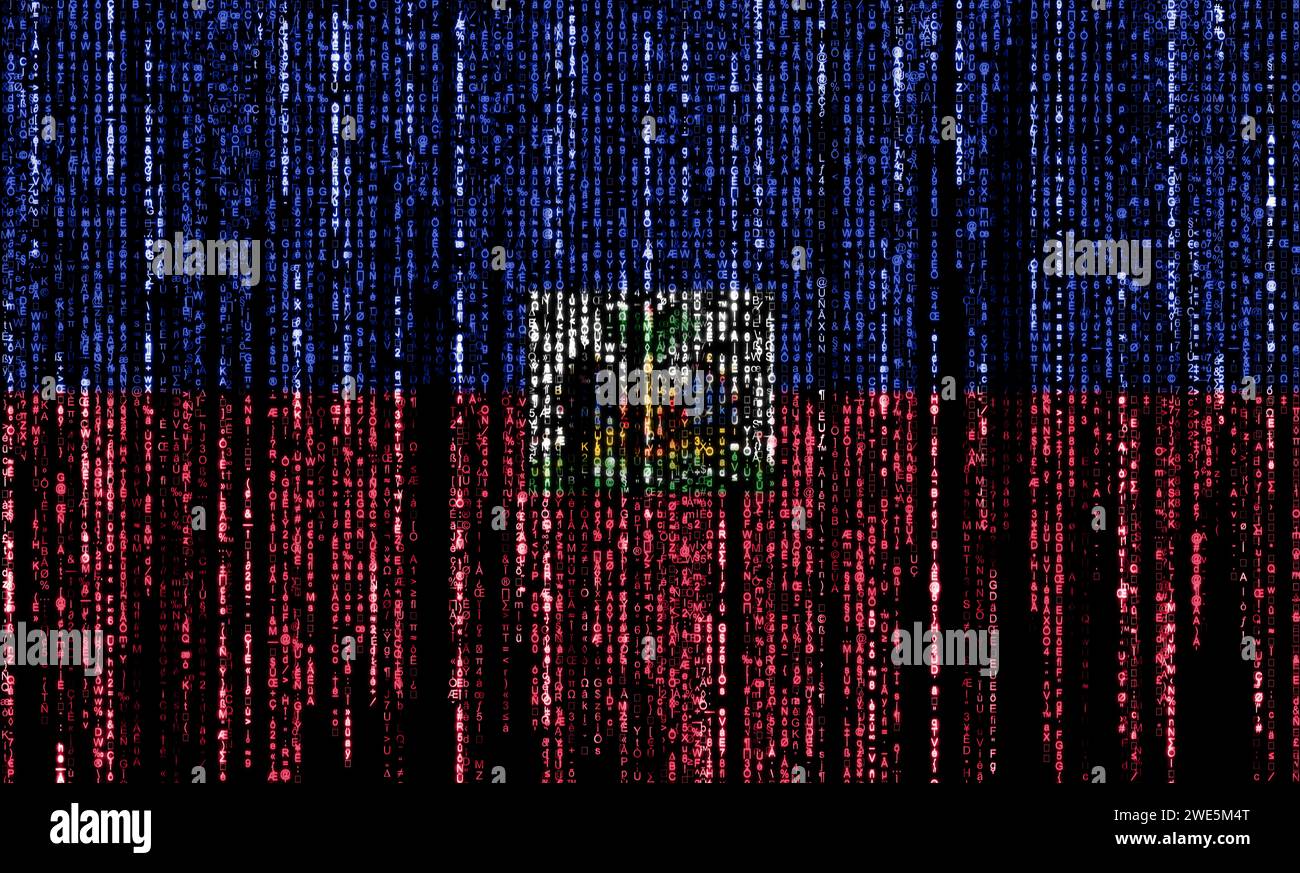 Flag of Haiti on a computer binary codes falling from the top and ...