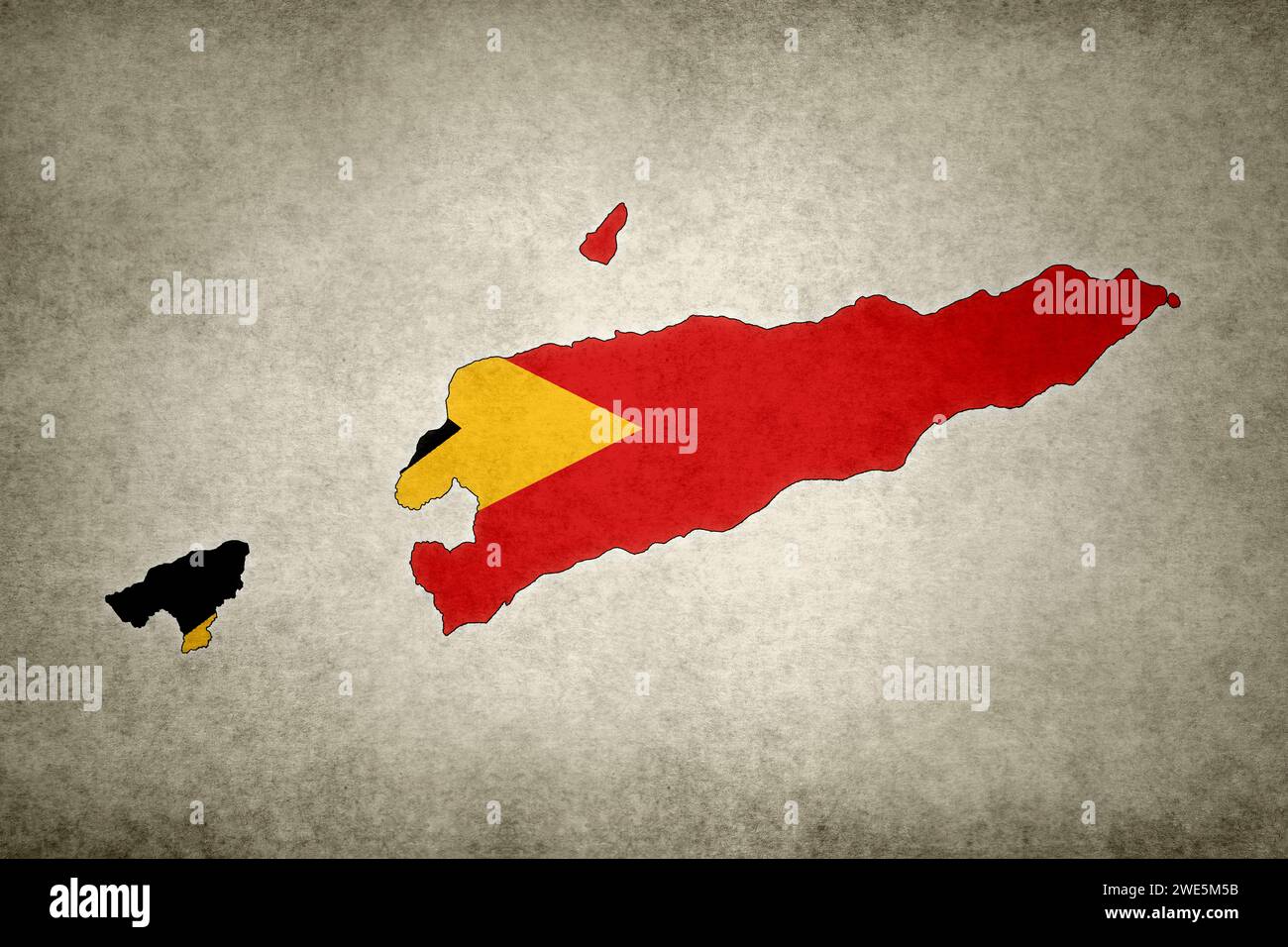 Grunge map of the East Timor with its flag printed within its border on ...