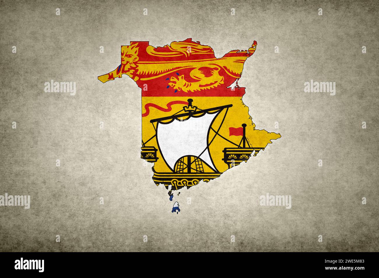 Grunge map of the province of New Brunswick (Canada) with its flag ...