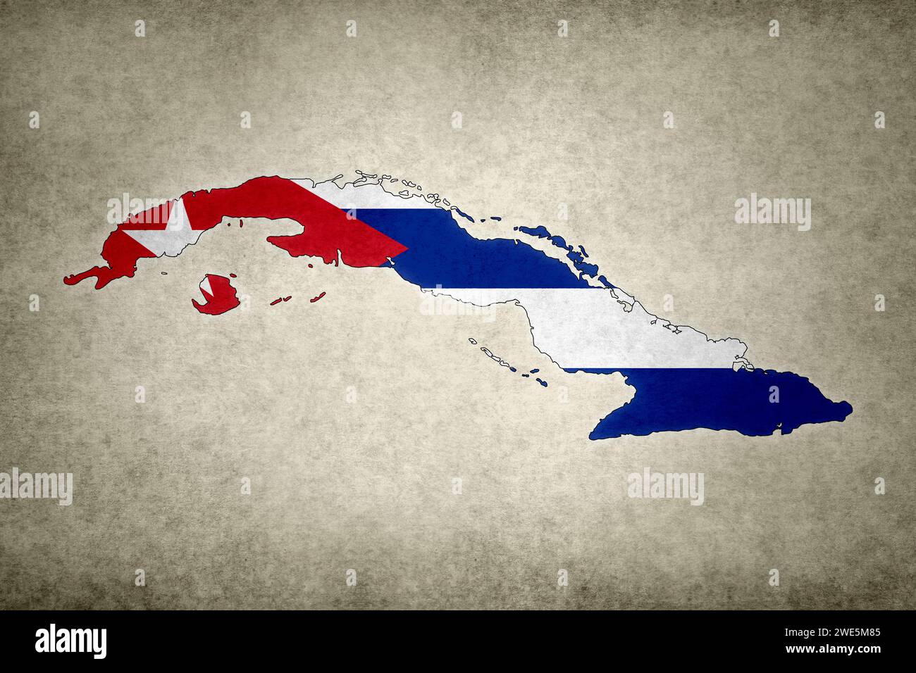 Grunge map of Cuba with its flag printed within its border on an old ...