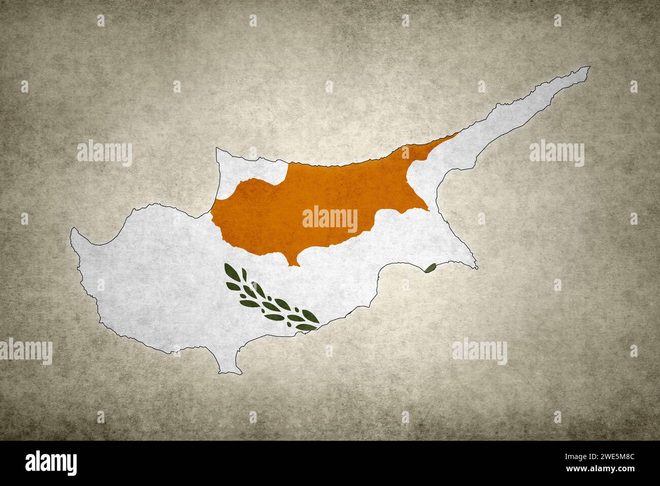Grunge map of Cyprus with its flag printed within its border on an old ...