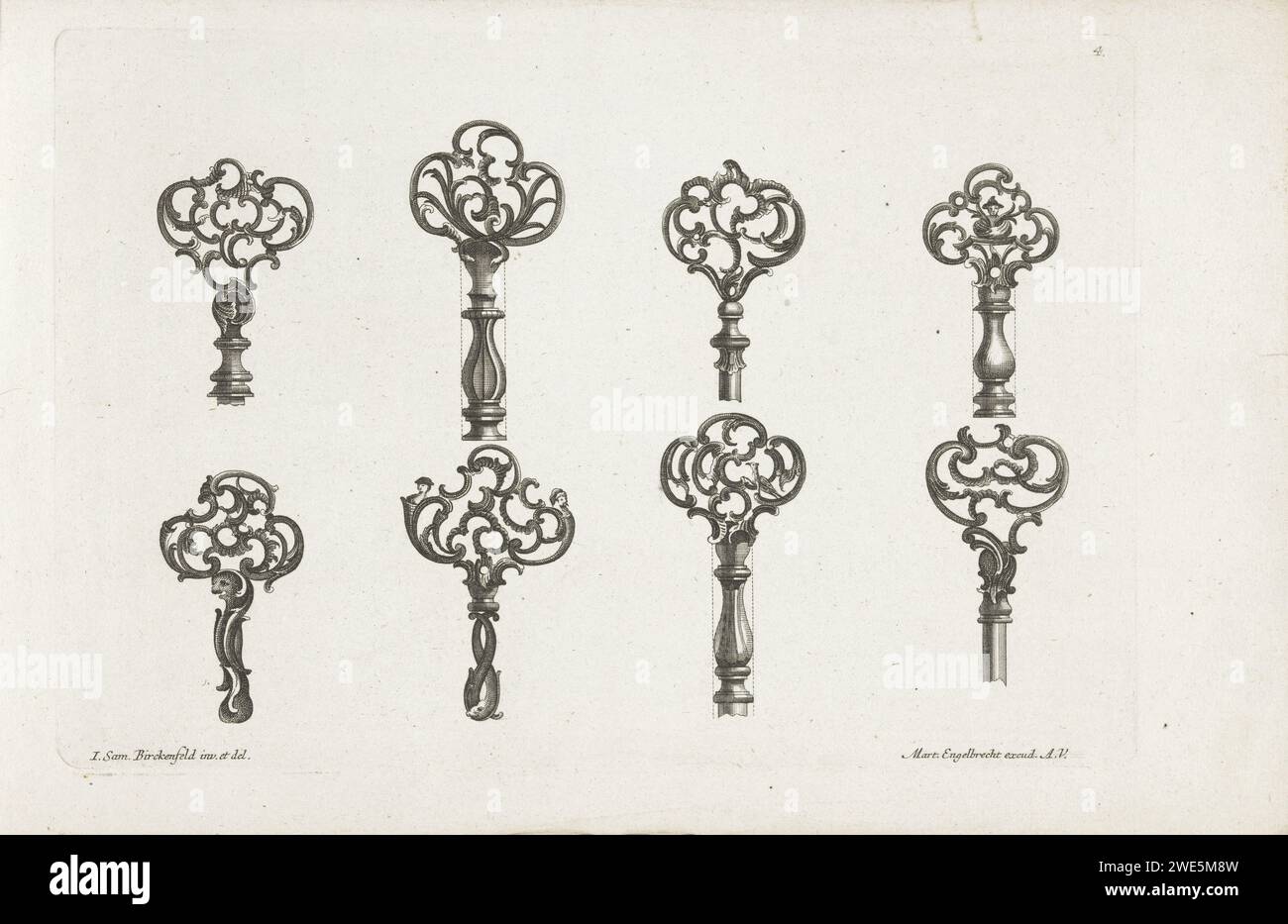 Eight key designs with animal motifs, 1694 - 1756 print Two keys are ...