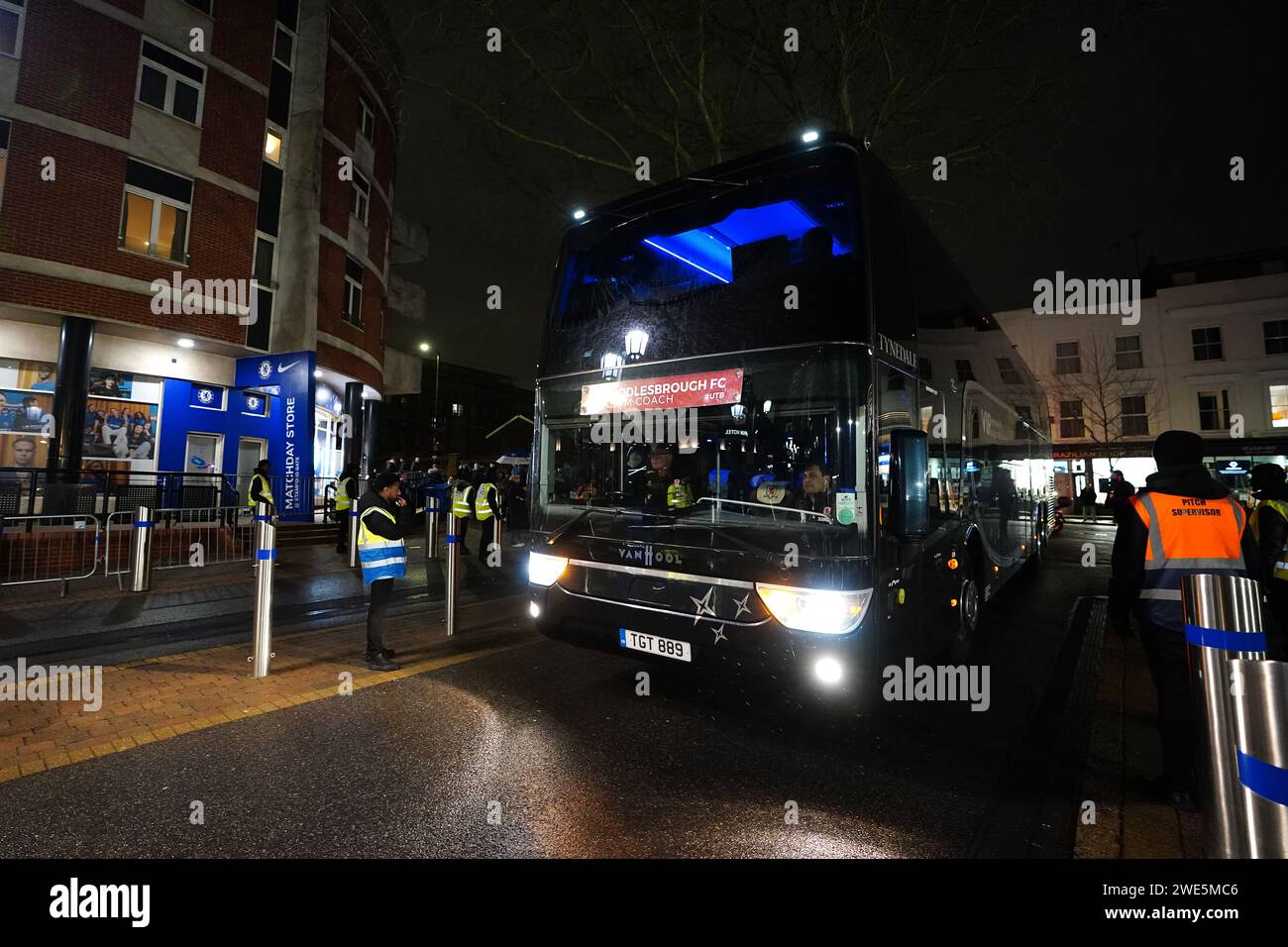 The Middlesbrough coach arrives to the stadium ahead of the Carabao Cup ...