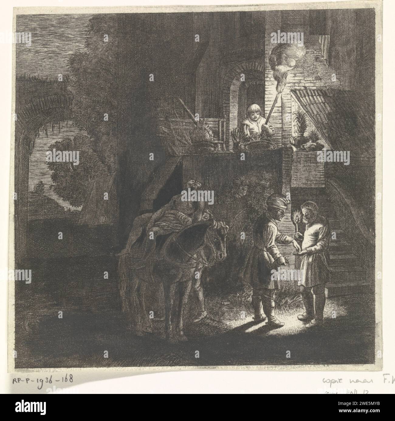 The Merciful Samaritan pays the innkeeper, Anonymous, After Jan van de ...