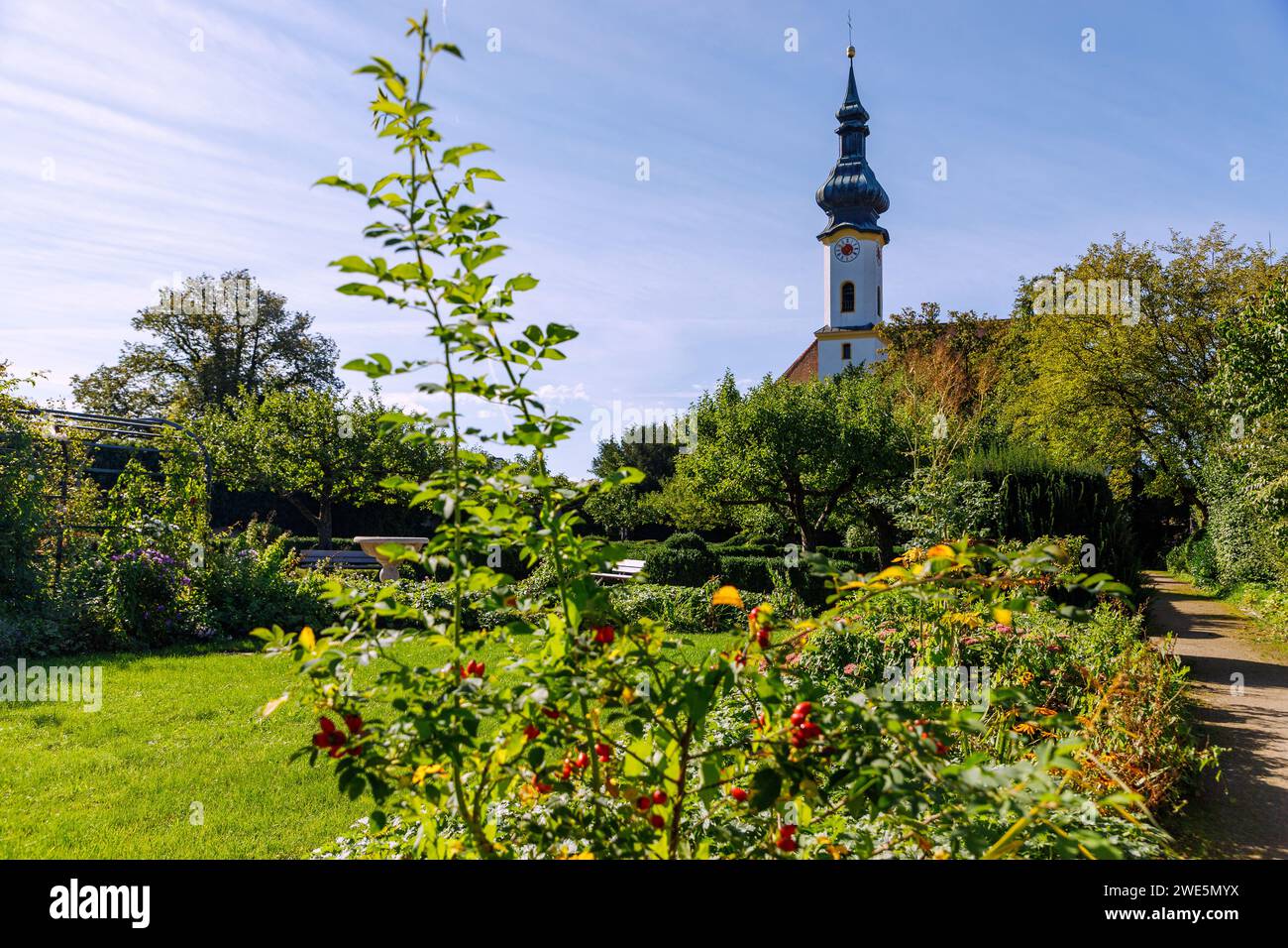 Church of St. Josef and Starnberg Castle Garden in Starnberg in Upper ...