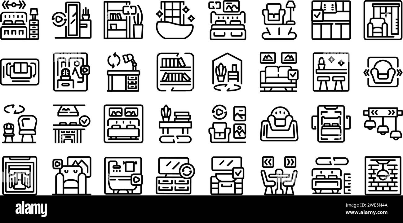 Virtual interior design services icons set outline vector. House ...