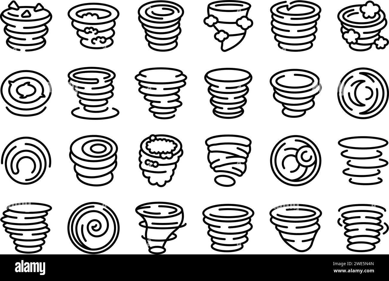 Cyclone twister cloud icons set outline vector. Tornado wind. Storm ...