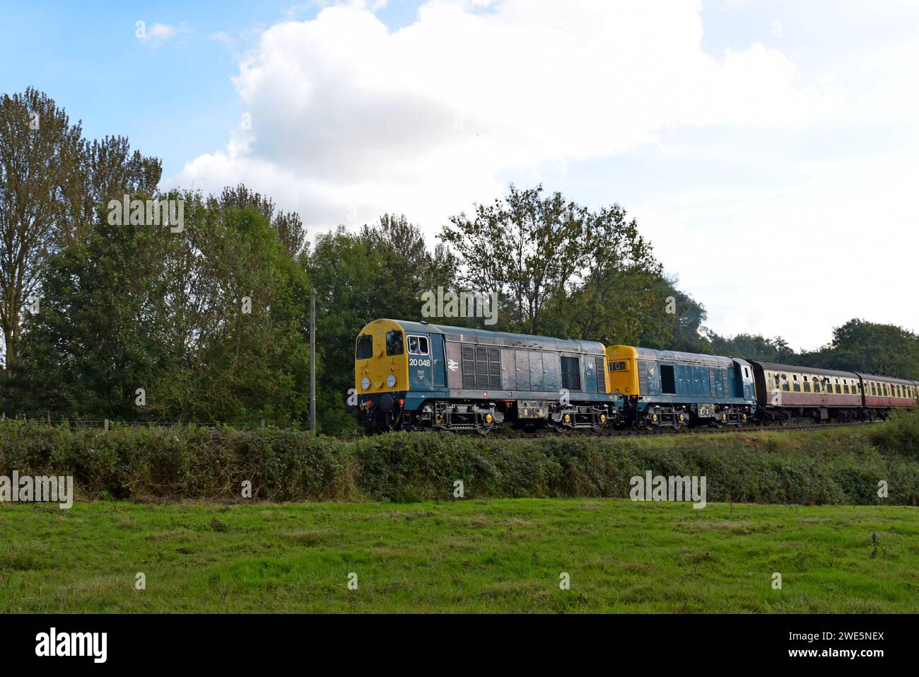 Double heading British Railways Class 20 heritage diesel locos climb ...