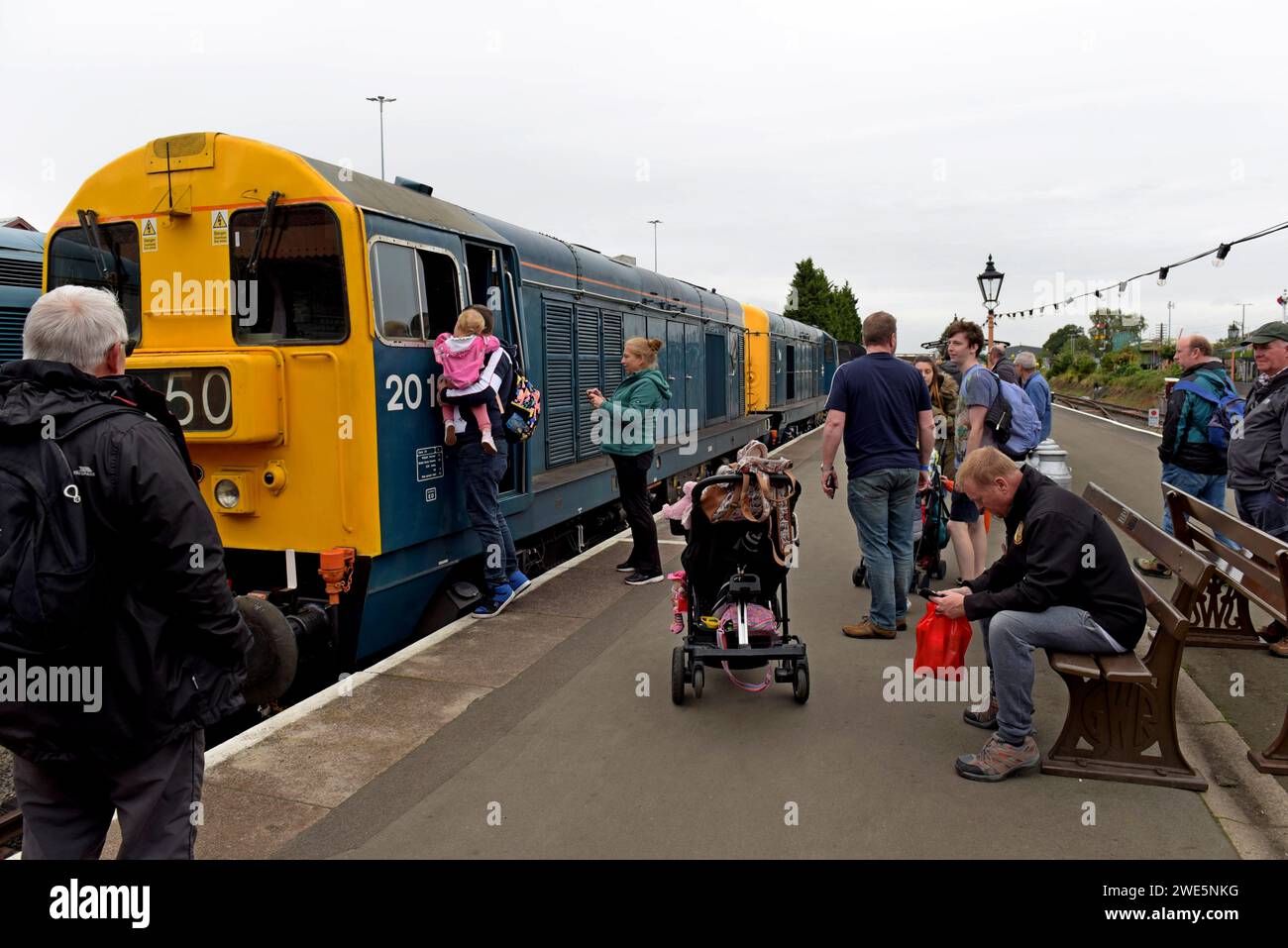 Passengers showing a heritage class 20 British Rail loco to children at ...