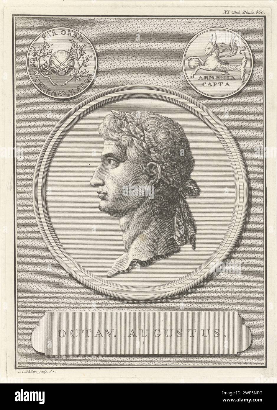 Portrait of Emperor Augustus, Jan Caspar Philips, 1745 print Medal with ...