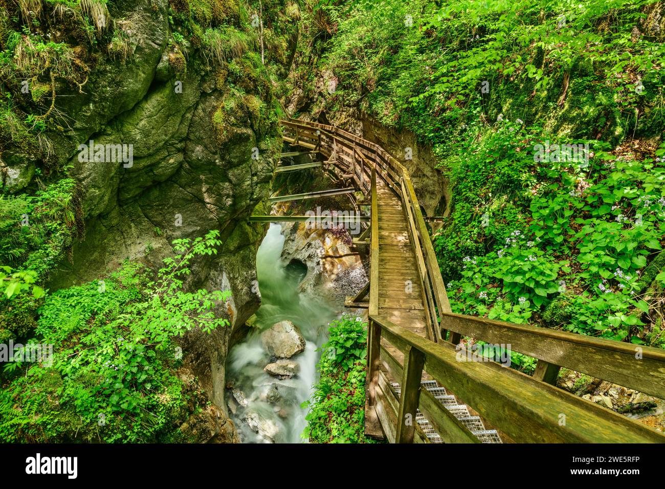 Wooden footbridge leads through the Seisenbergklamm, Seisenbergklamm ...