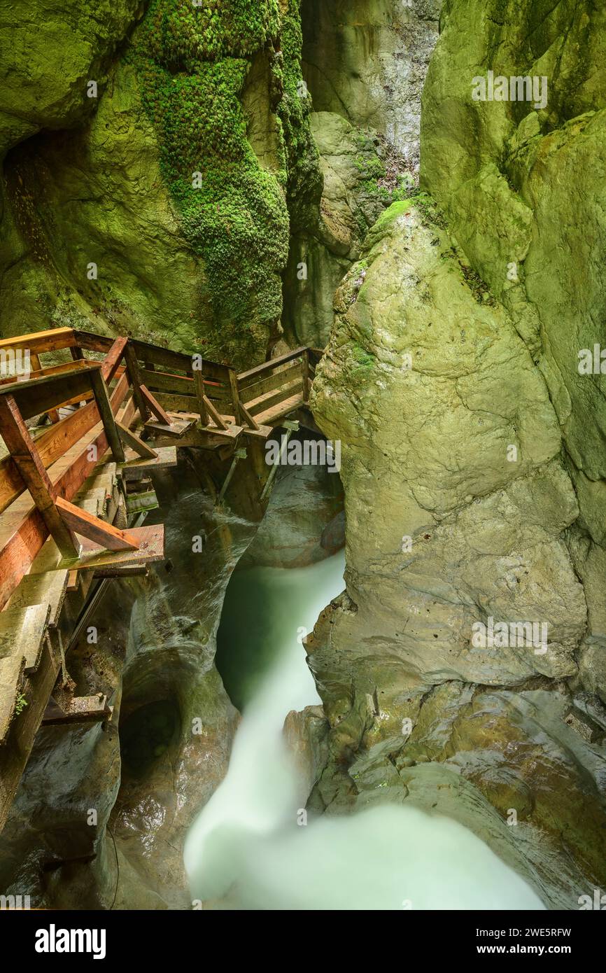 Wooden footbridge leads through the Seisenbergklamm, Seisenbergklamm ...