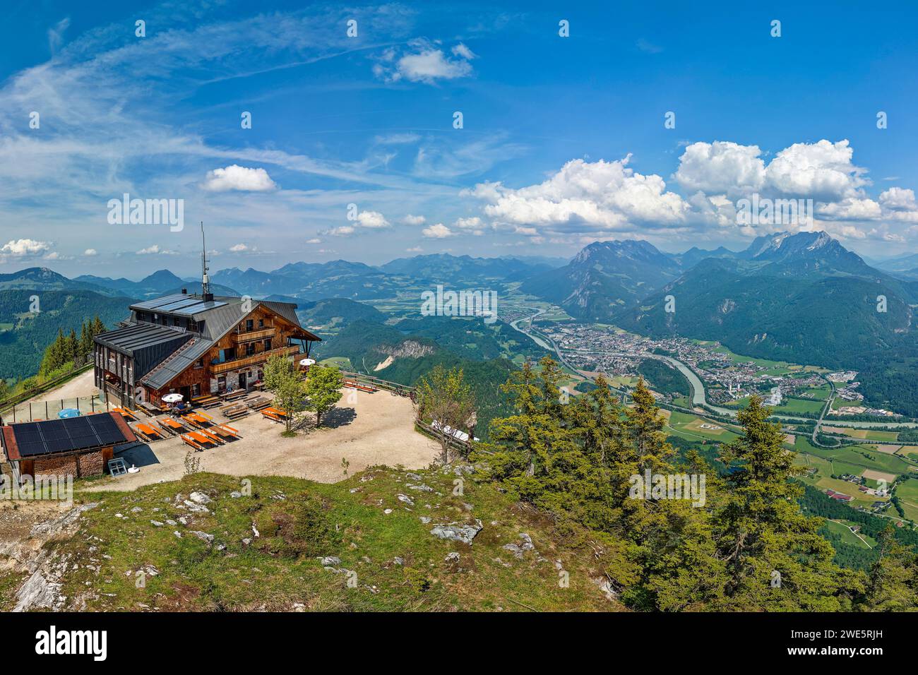 Panorama from Pendlinghaus with Inn Valley, Chiemgau Alps and Kaiser ...