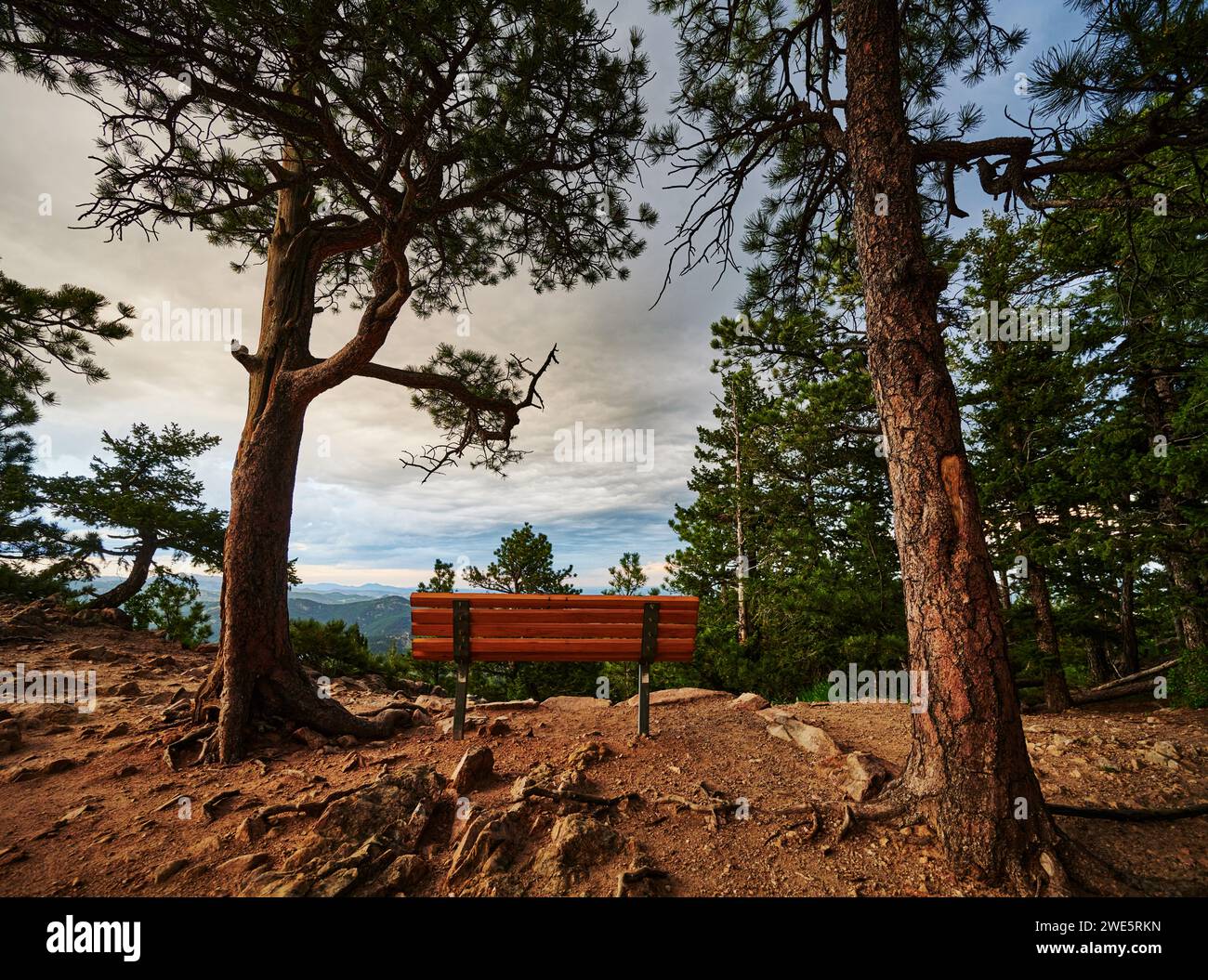 Park bench looking out over Panorama point, Boulder, Colorado Stock ...