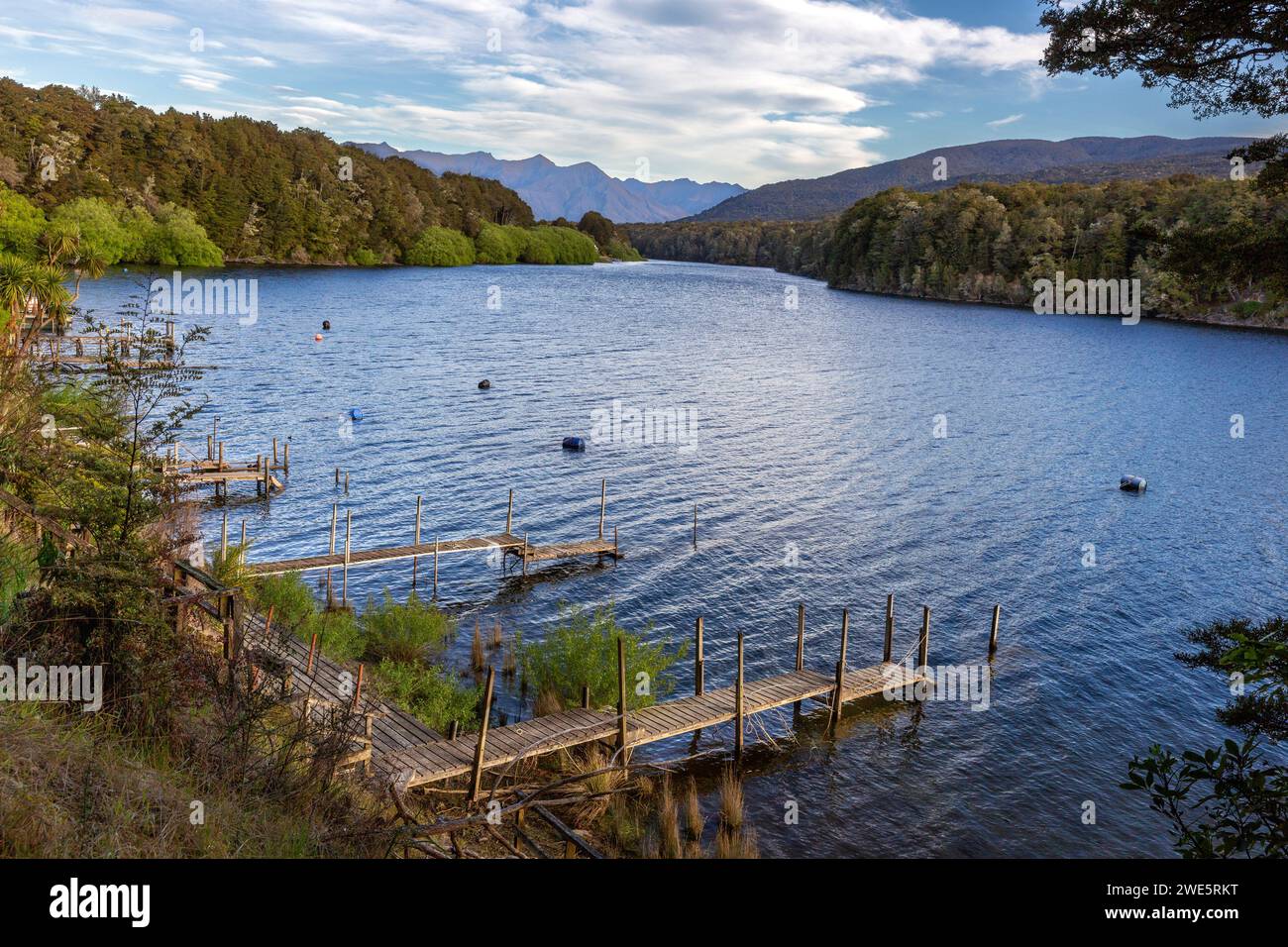 Wooden docks with no boats at Pearl Harbor on the Waiau River in ...