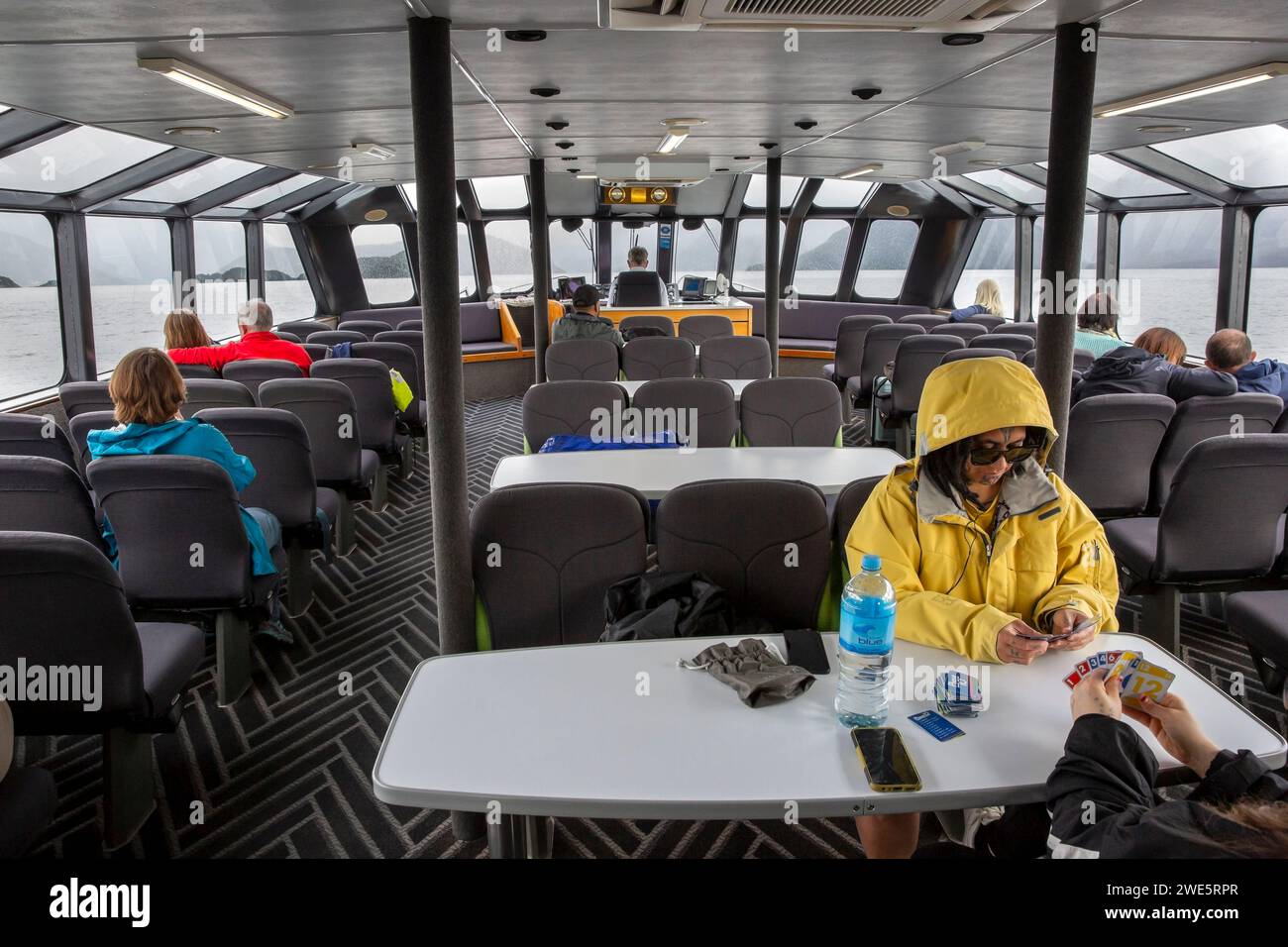 Interior view of a Realnz passenger ferry crossing Lake Manapouri ...