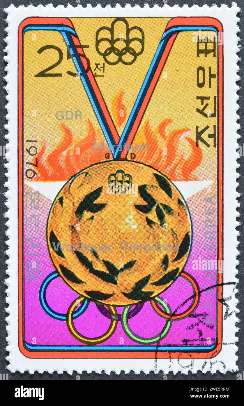 Cancelled postage stamp printed by North Korea, that shows Waldemar ...