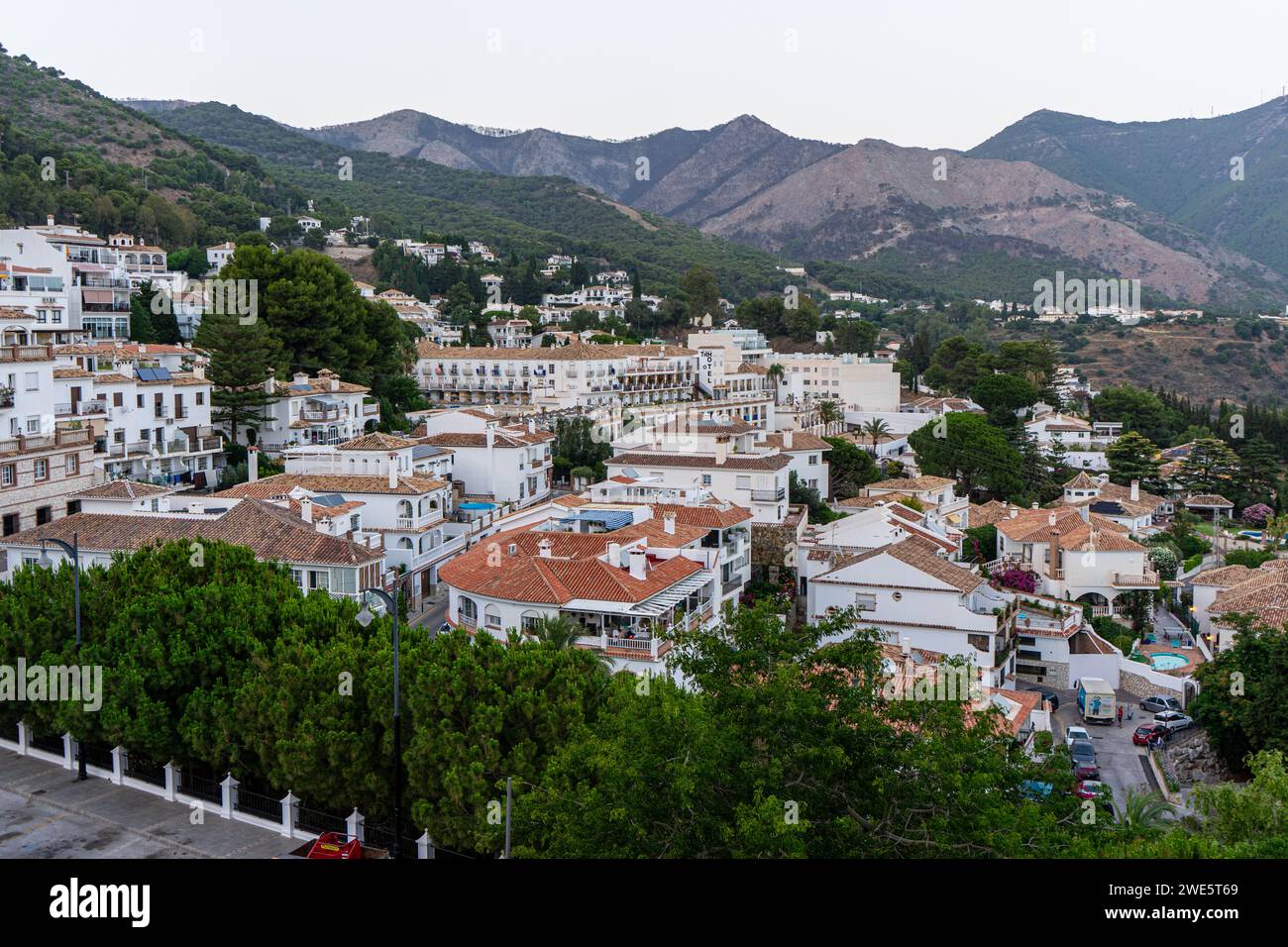 MIJAS, SPAIN - JUNE 29, 2023: Panoramic night view of white houses in ...