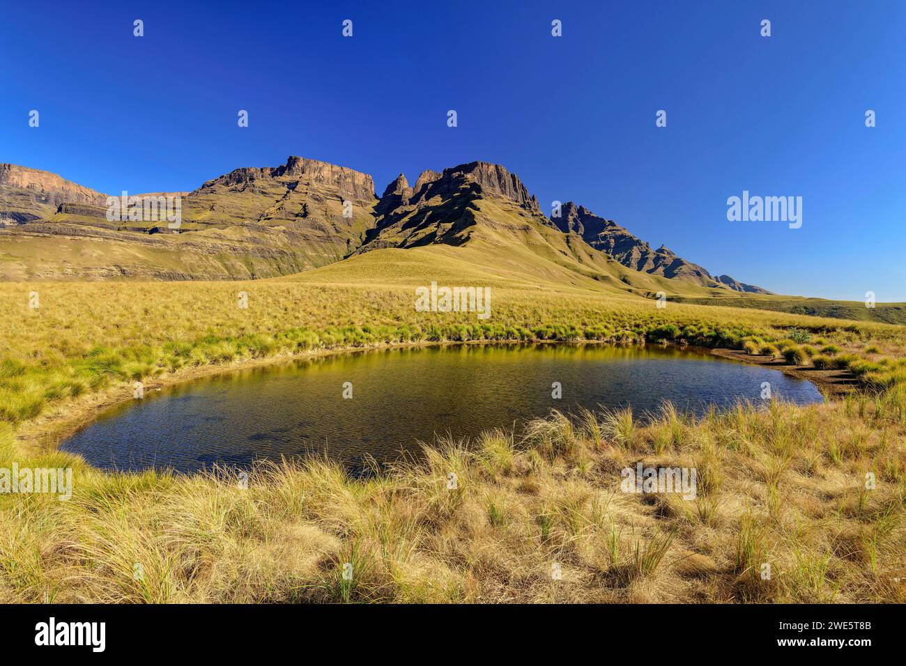 Mountain lake on Shada Ridge with Champagne Castle in the background ...