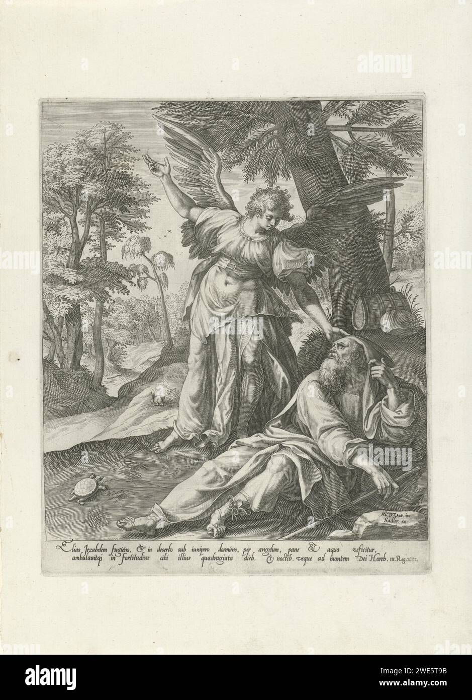 Elia visited by an angel in the desert, Johann Sadeler (I) (attributed ...