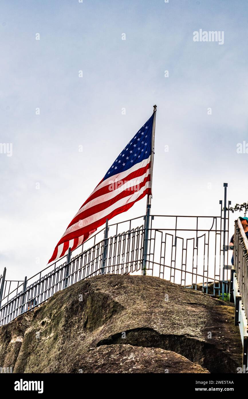 US Flag flying atop Chimney Rock at Chimney Rock, North Carolina Stock ...