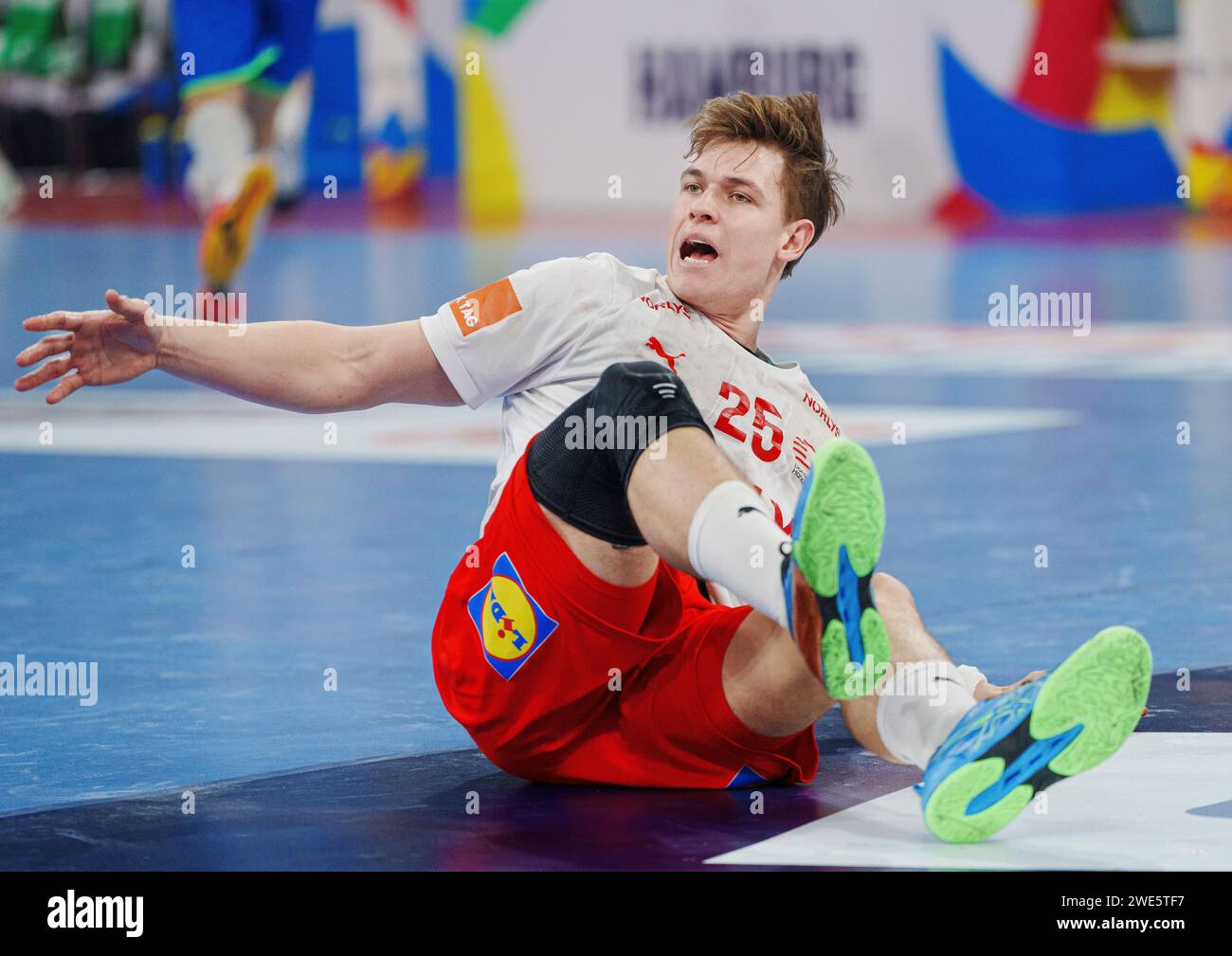Lukas Joergensen during the EC men's handball match between Denmark and ...