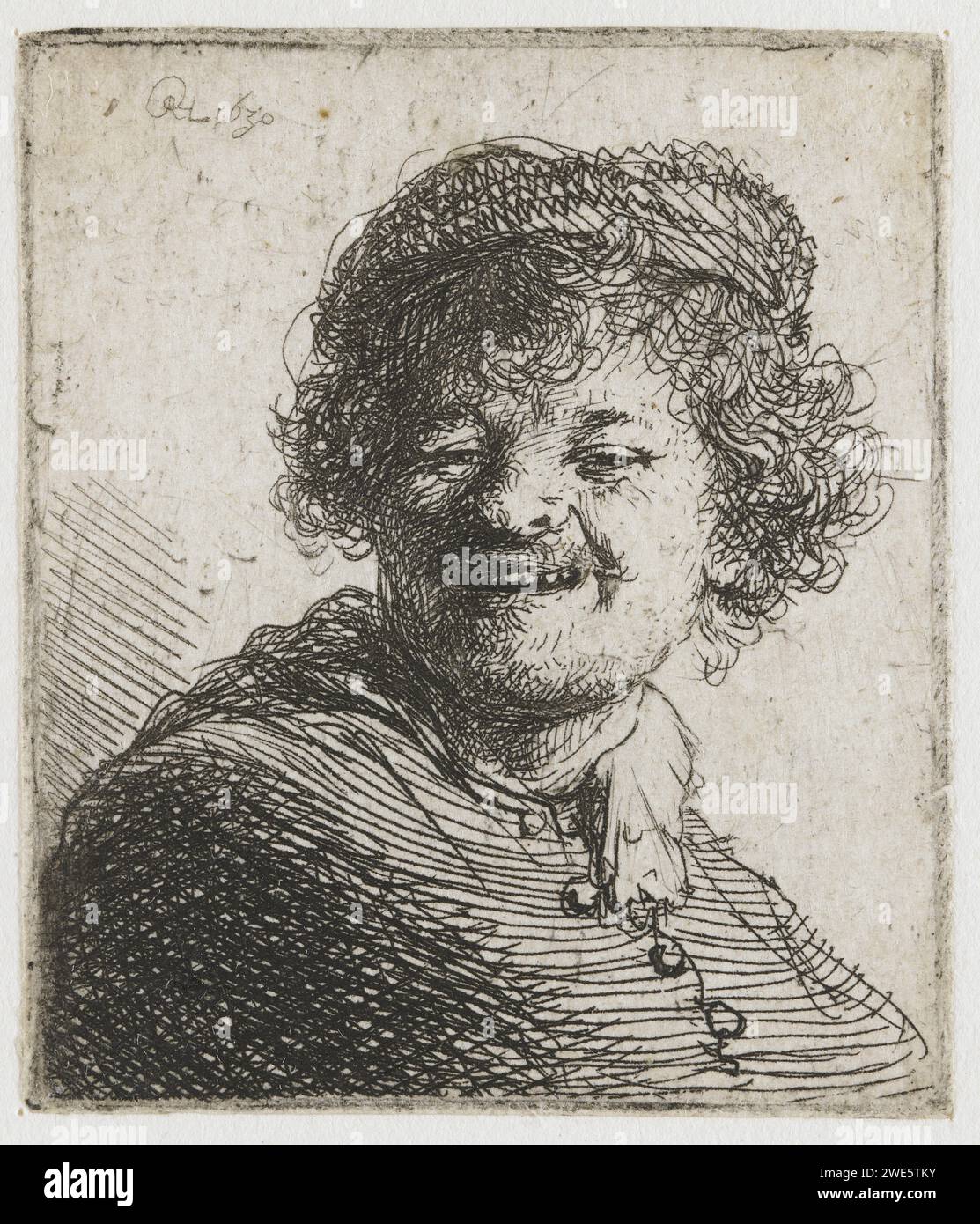 Self-Portrait in A Cap: Laughing, Rembrandt van Rijn, 1630 print paper ...