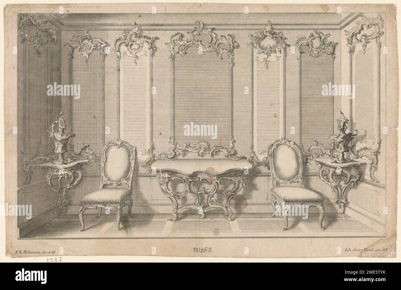 Interior with tables and chairs, Anonymous, After Franz Xaver Habermann ...