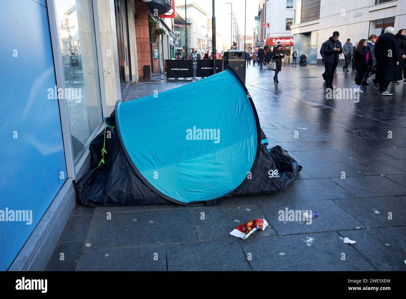 homeless people living rough in tent in the main pedestrian shopping ...