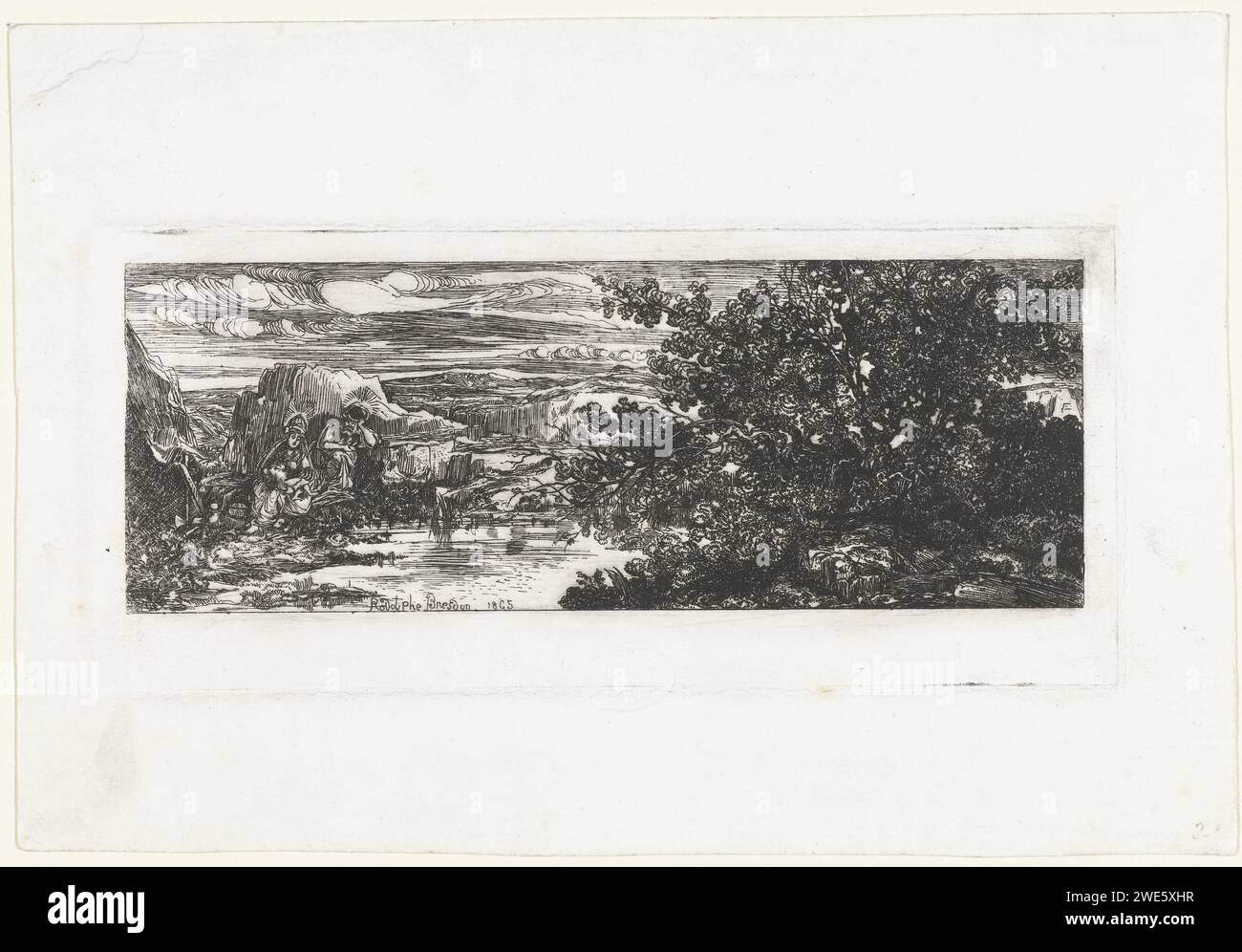 Rest on the Flight into Egypt, Rodolphe Bresdin, 1865 print Maria and ...