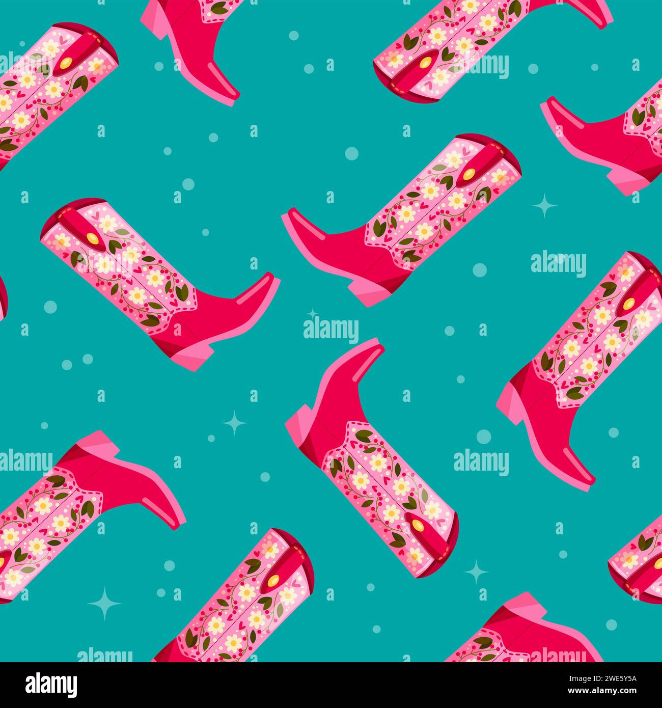 Cowboy boots with flowers and hearts on vibrant blue background ...