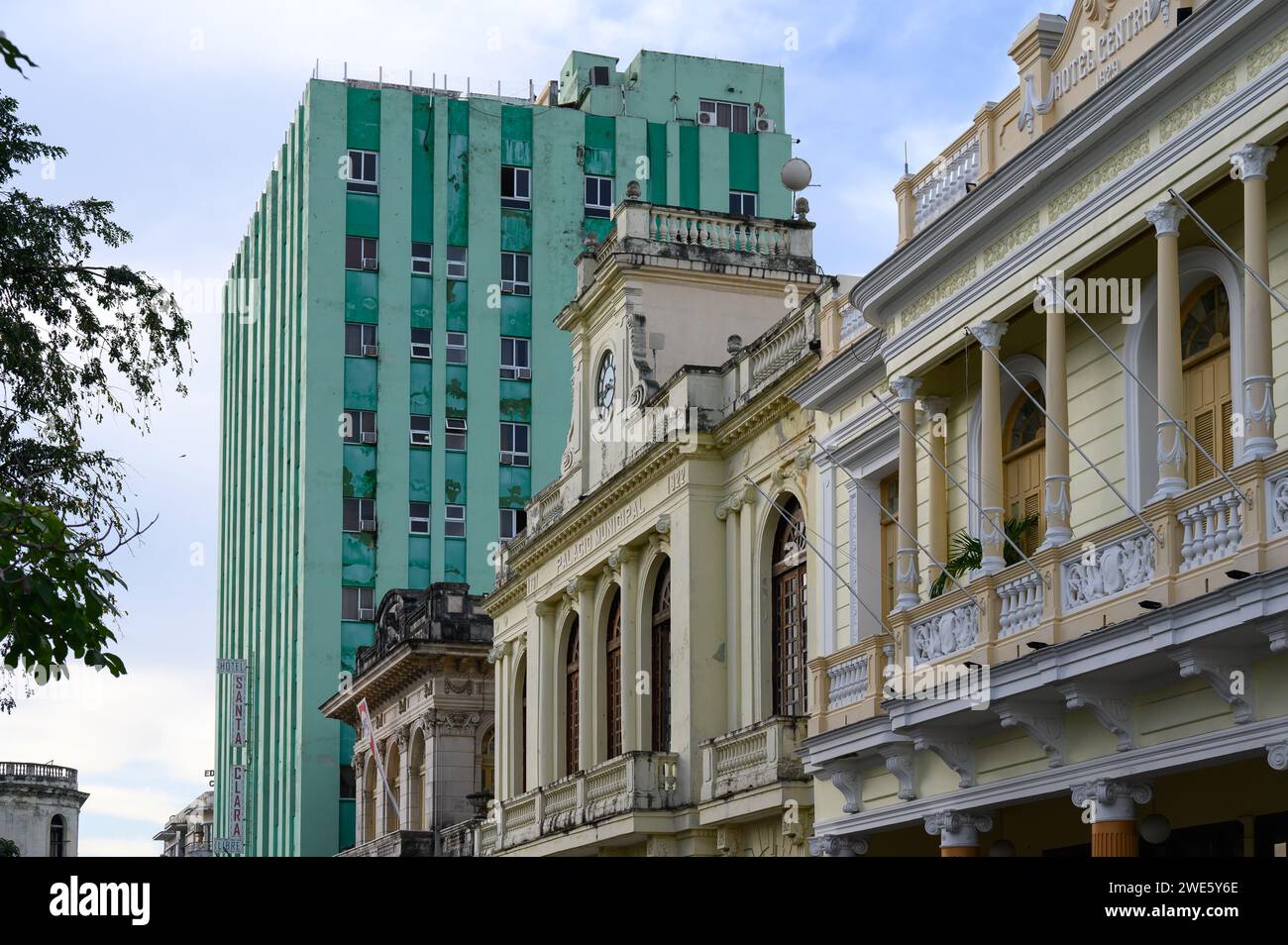 Facade of famous buildings in the Parque Leoncio Vidal or square Stock ...