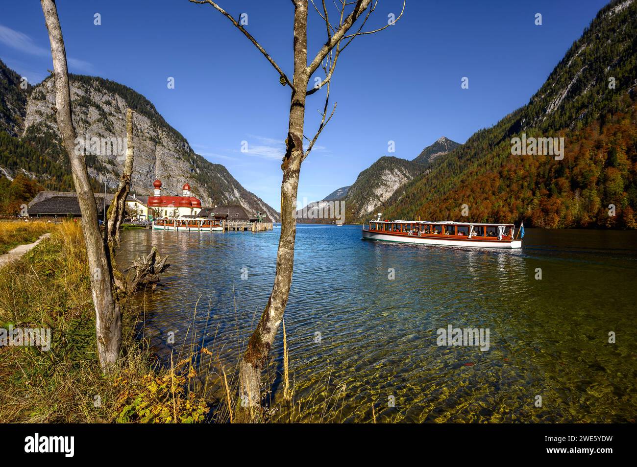 Tourist boat trip/shipping on the Königssee, Königssee with St ...