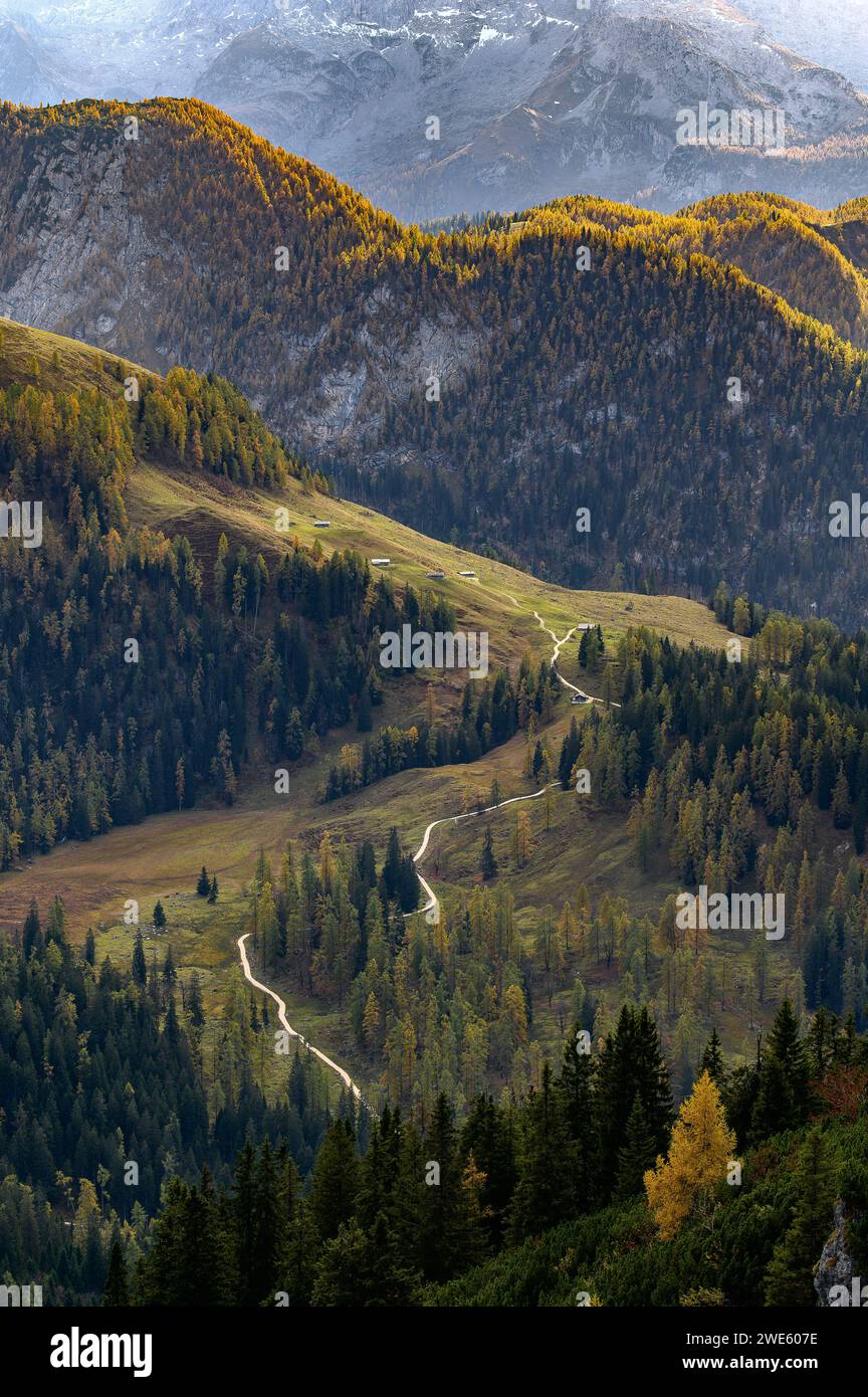 View from Jenner to mountains, hiking on Mount Jenner at Königssee in ...