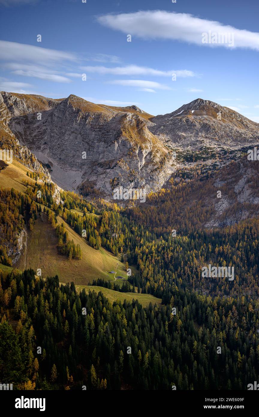 View from Jenner to mountains, hiking on Mount Jenner at Königssee in ...