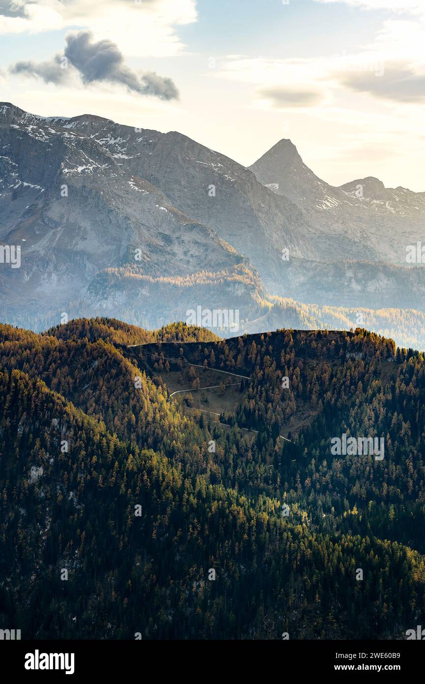 View from Jenner to mountains, hiking on Mount Jenner at Königssee in ...