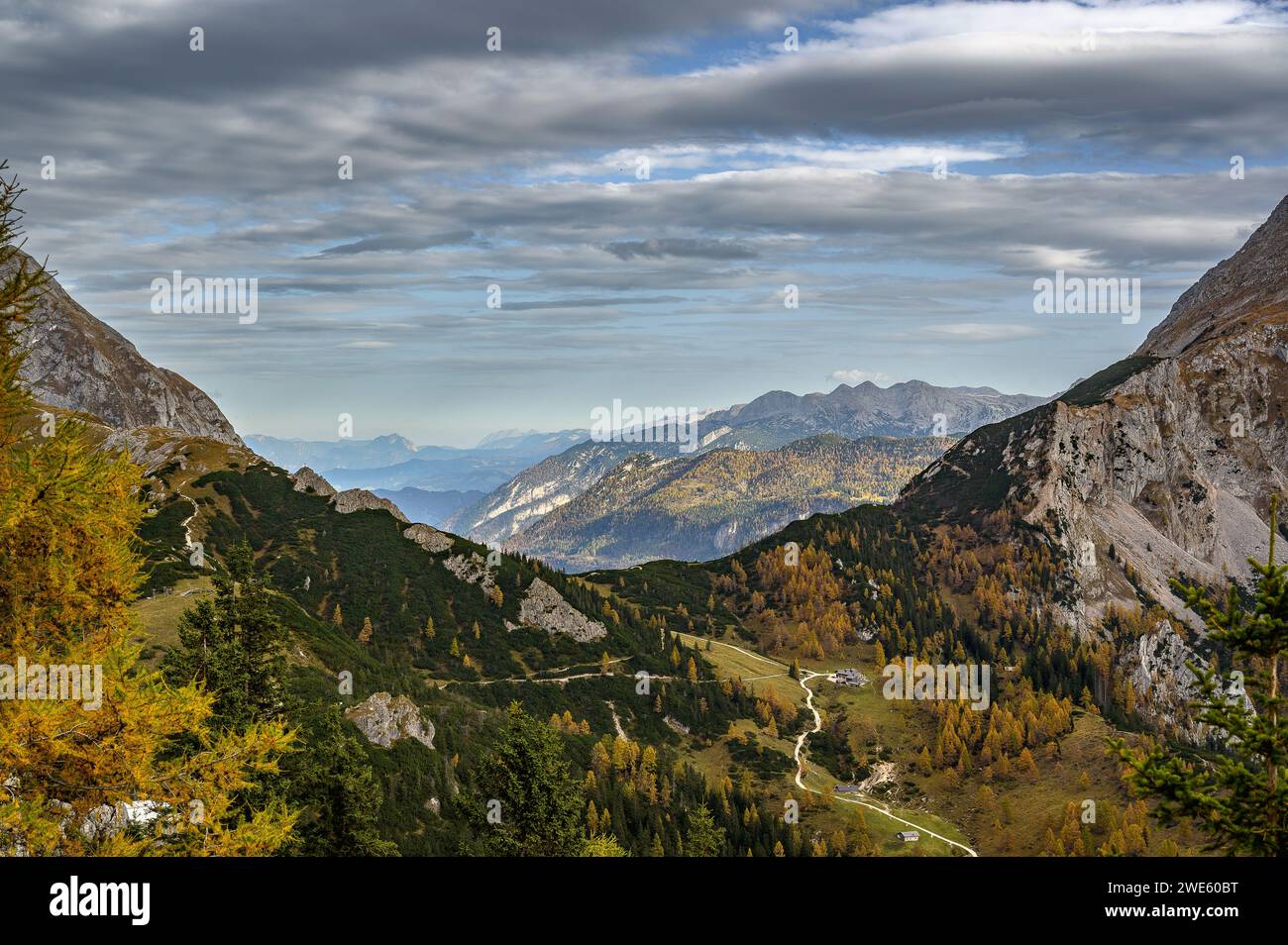 View from Jenner to mountains, hiking on Mount Jenner at Königssee in ...
